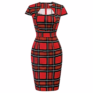 Women's Plaid Pencil Dress 50s 60s 30s Vintage Wiggle Dress Red or Christmas