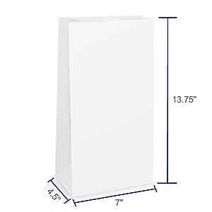 BagDream Paper Lunch Bags 12lb 50Pcs Kraft White Paper Bags, Bread Bags Paper Snack Bags 7x4.5x13.75 Inches Sack Lunch Bags