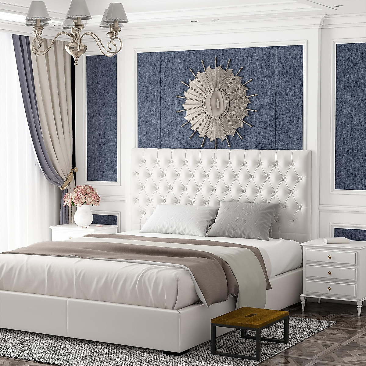 Wooden Step Stool for Adults Kids with 350lbs Load Capacity, Bed Steps with Handy Handle & Non - Slip Rubber Feet, Sturdy Wood Step Stool for Bedroom, Kitchen, Bathroom, RVS