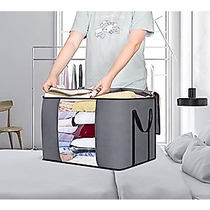 SLEEPING LAMB 100L Large Comforter Storage Bag for Closet Clothes Storage Containers for Duvets Blankets Bedding Sheets Pillows, with Reinforced Handles, 3 Pack, Grey