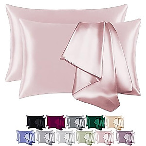BEIJOEY 100% Mulberry Silk Pillowcase for Hair and Skin,with Hidden Zipper,Both Sides 19 Momme 600 Thread Count Natural Silk Pillow Cover,Soft Breathable Smooth (Light Pink, Standard 20''x26'')