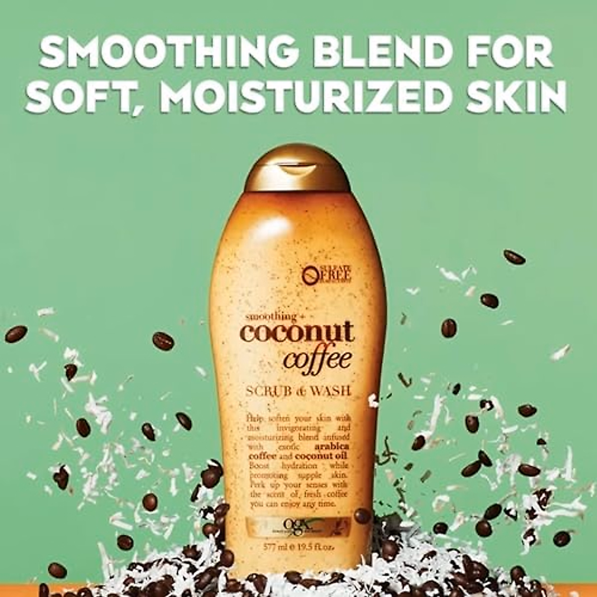 OGX Smoothing + Coconut Coffee Exfoliating Body Scrub with Arabica Coffee & Coconut Oil, Moisturizing Body Wash for Dry Skin, Paraben-Free with Sulfate-Free Surfactants, 19.5 Fl Oz
