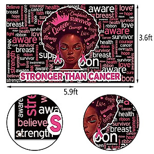 Pudodo Breast Cancer Awareness Backdrop Banner Stronger Than Cancer Pink Ribbon Support Photography Background Wall Decoration (3.6×5.9ft, Black)