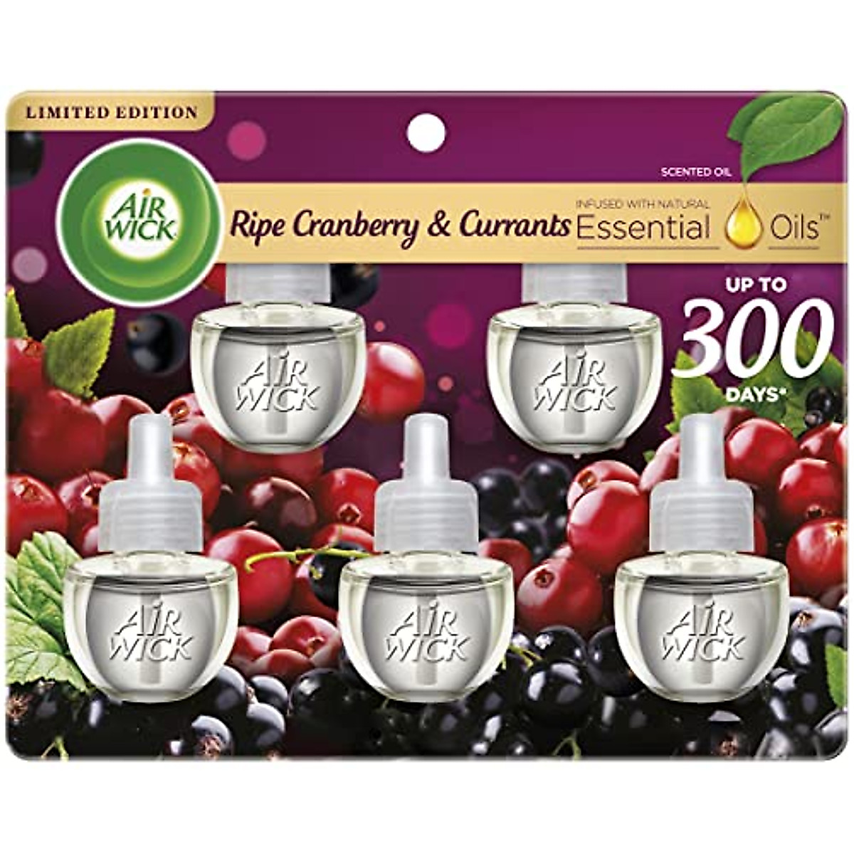 Air Wick Plug In Scented Oil Refill, 5 ct, Ripe Cranberry and Currants, Air Freshener, Essential Oils, Fall Scent, Fall decor