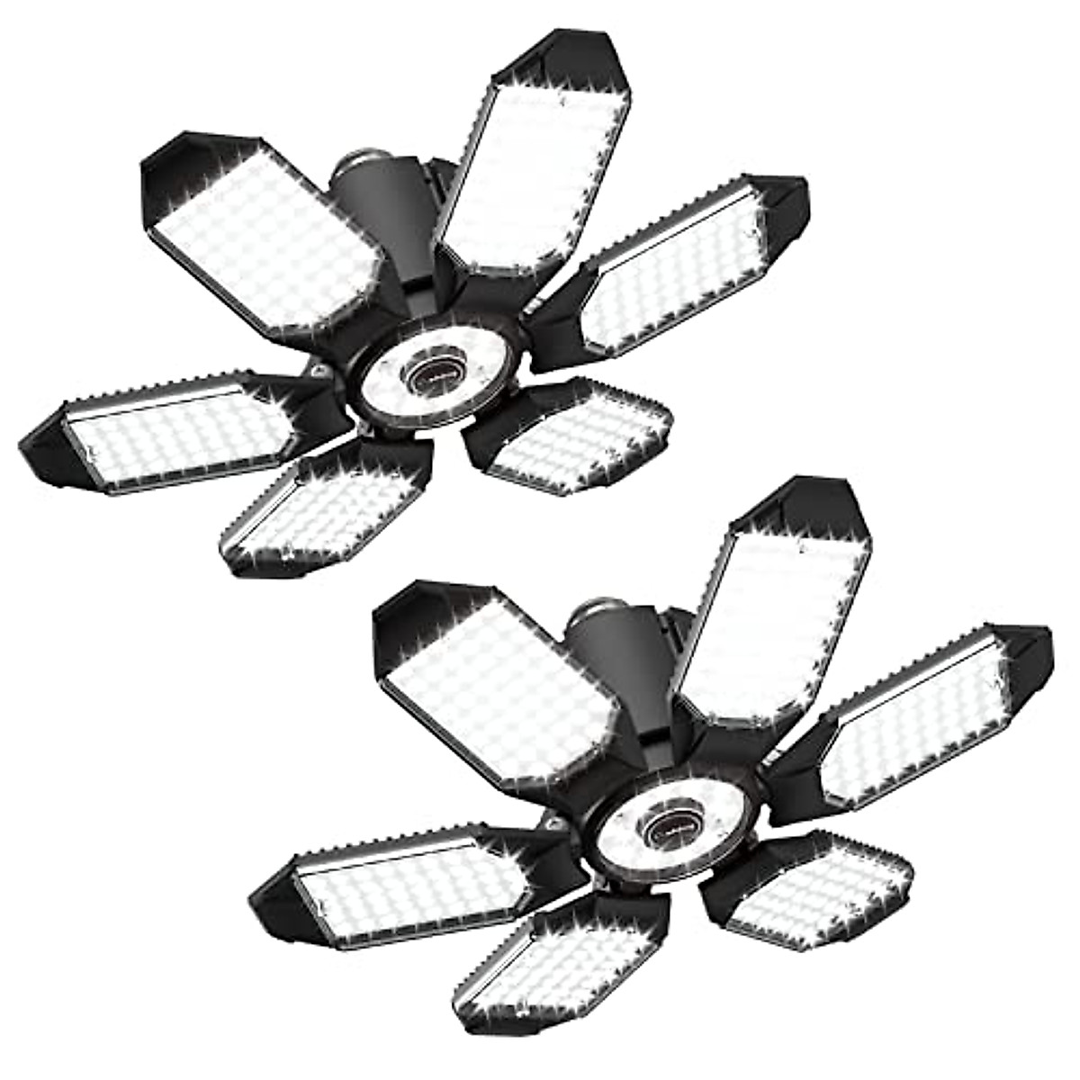 Adiding LED Garage Ceiling Light - 2 Packs Adjustable 20000lm Bright LED Basement Light 6 Deformable Panels 6500K Shop Lights Screw in E26 E27 Bulb Socket for Workshop Storage Room Warehouse Attic