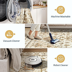 Roxstand Washable Rugs 8x10, Ultra-Thin Non-Slip 8x10 Area Rugs for Living Room, Soft Vintage Large Area Rug, Foldable Farmhouse Bedroom, Dining Room Rug (Light Brown/Beige, 8'x10')