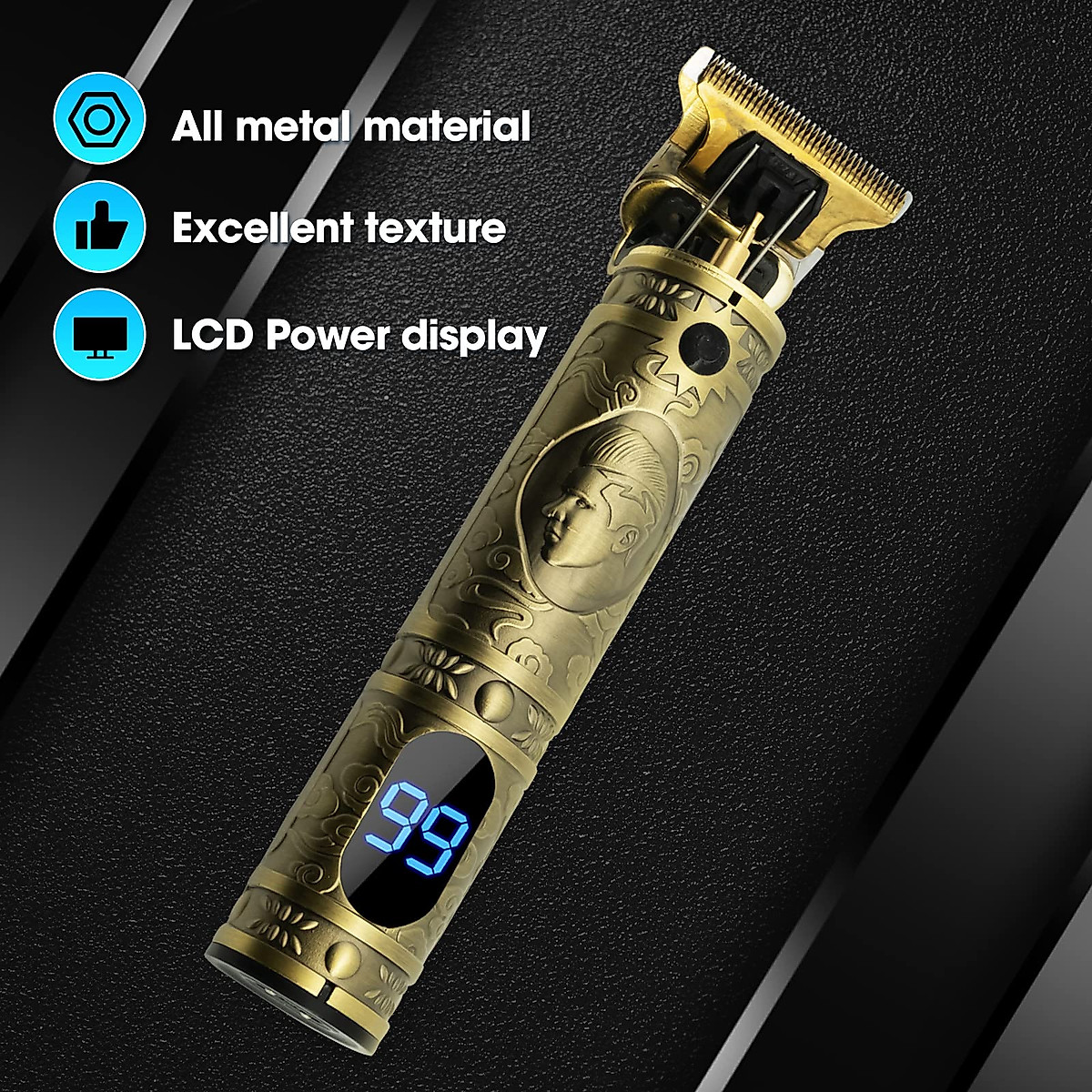 TLZGCNMD Professional Mens Hair Clipper Cordless Electric Beard Trimmer Zero Gapped T-Blade Trimmer Haircut & Grooming Kit for Men Rechargeable LCD Display Gold PRO