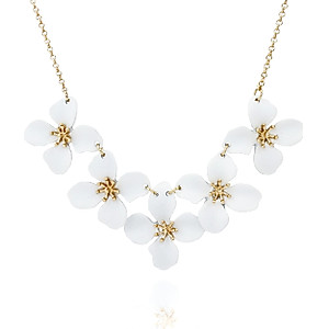 POMINA Floral Flower Bib Necklace Fashion Statement Flower Collar White Necklace for Women (Flower Bib- White)