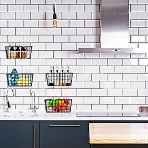 4 PCS Hanging Kitchen Baskets For Storage Adhesive Sturdy Small Wire Storage Baskets with Kitchen Food Pantry Bathroom Shelf Storage No Drilling Wall Mounted