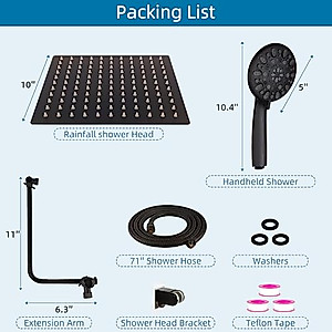 Hygie Rinse Rain Shower Head with Handheld Head High Pressure 10" Rainfall Showerhead+7-Spray Handheld Head Combo, 11" Shower Extension Arm, 71" Hose, 3 Settings Diverter, Oil Rubbed Bronze