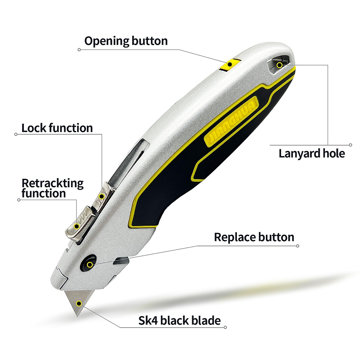 Utility Knife, JIANGHUA Heavy Duty Box Cutter, Quick Change Blade Razor Knife with 10 Extra Blades and Safety Lock, Easy Release Button for Cartons, Cardboard, Boxes