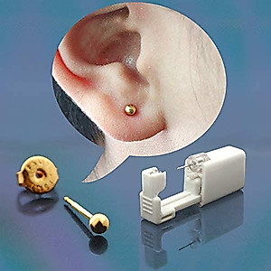 AM RONG MAGIC 2 Pack Self Ear Piercing Gun Earring,Disposable Piercing Kit No Pain Easy Use Ear Piercing Gun Kit Tool with Stud and With Alcohol Pad (3mm Gold Peas) …