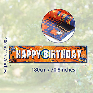 Dart Battle Party Supplies dart battle Happy Birthday Banner Horizontal Fabric Happy Birthday Yard Sign 71 x 16 Inch Blaster Battle Gun Birthday Party Decorations for Kids Boys Birthday Party