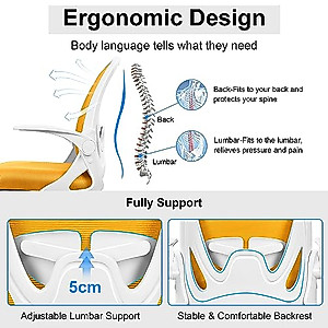 Primy Office Chair Ergonomic Desk Chair with Adjustable Lumbar Support and Height, Swivel Breathable Desk Mesh Computer Chair with Flip up Armrests for Conference Room（Yellow）