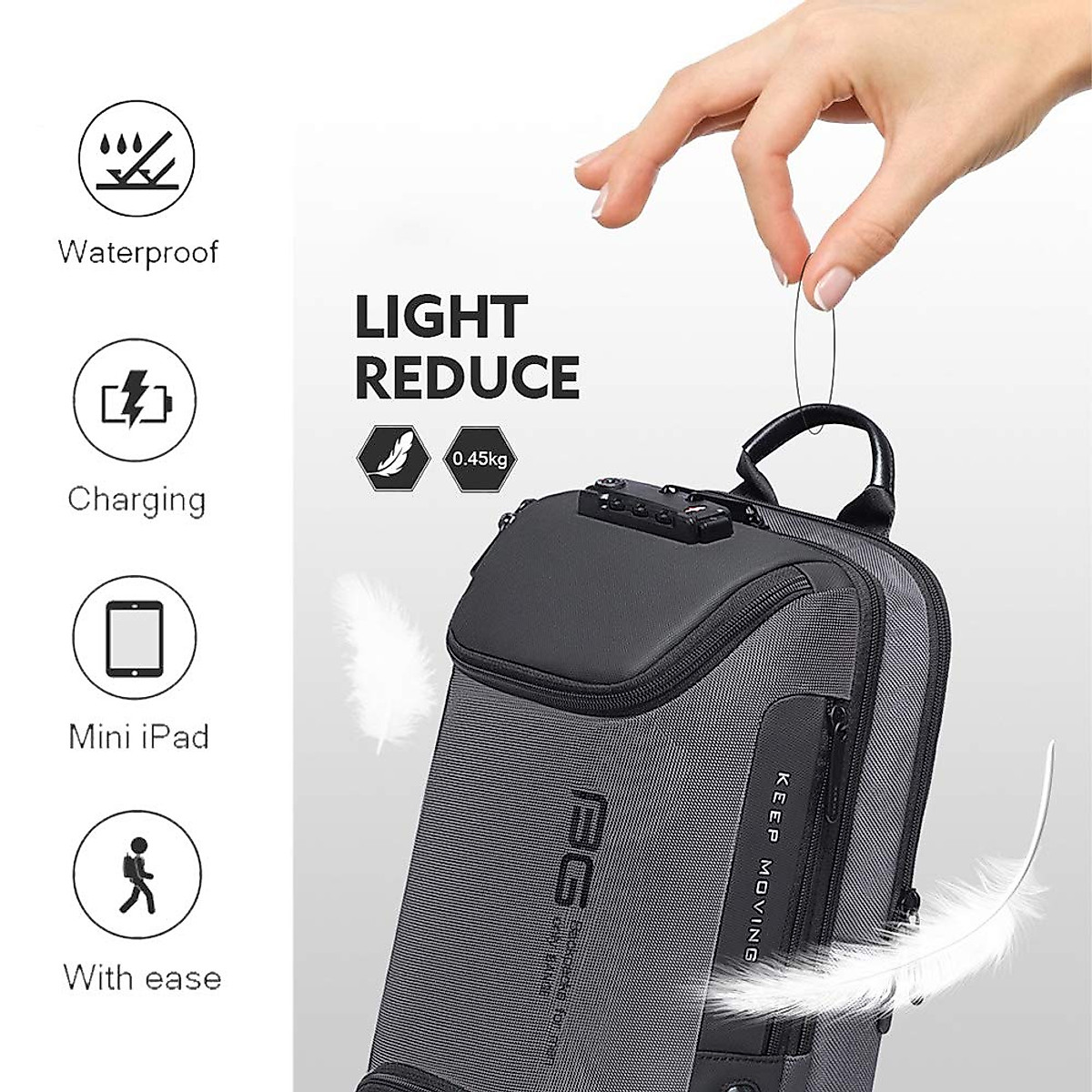 OZUKO Sling Backpack Sling Bag Crossbody Backpack Shoulder Casual Daypack Rucksack for Men (Gray)