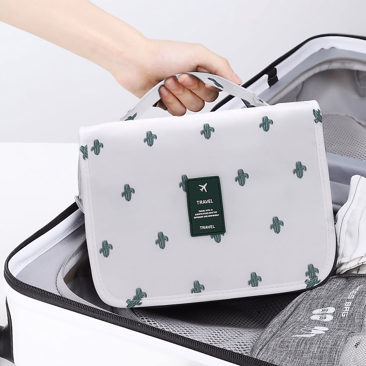 Etercycle Hanging Toiletry Bag for Women, Large Cosmetic Bag Travel Organizer Toiletries bags Makeup Bag with Hook（White）