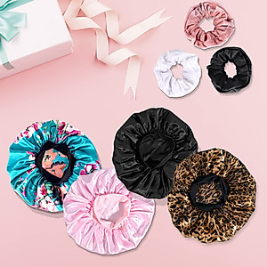 Silk Cap Satin Bonnet Hair Bonnet for Sleeps Satin Cap for Hair Bonnets for Women Hair Caps Silk Bonnet for Natural Hair (4 Pieces)