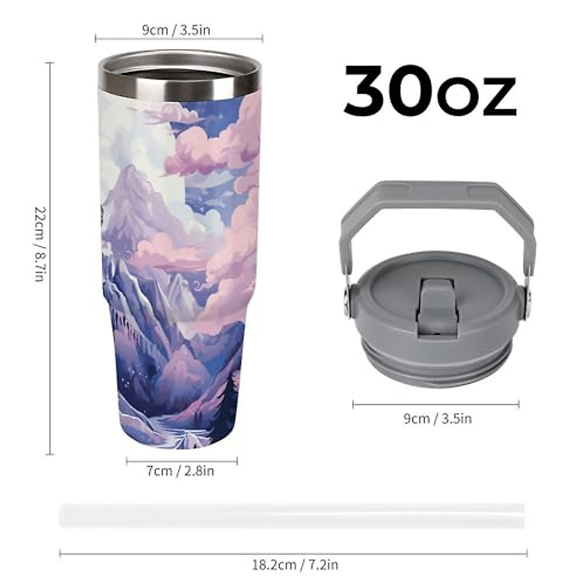 YTLKGFP 30 Oz Large Capacity Car Cup Clouds over The Castle Tumbler with Handle Straw Lid Insulated Stainless Steel Water Bottle Travel Mug Leak-proof Car Cup Keeps Cold Or Hot