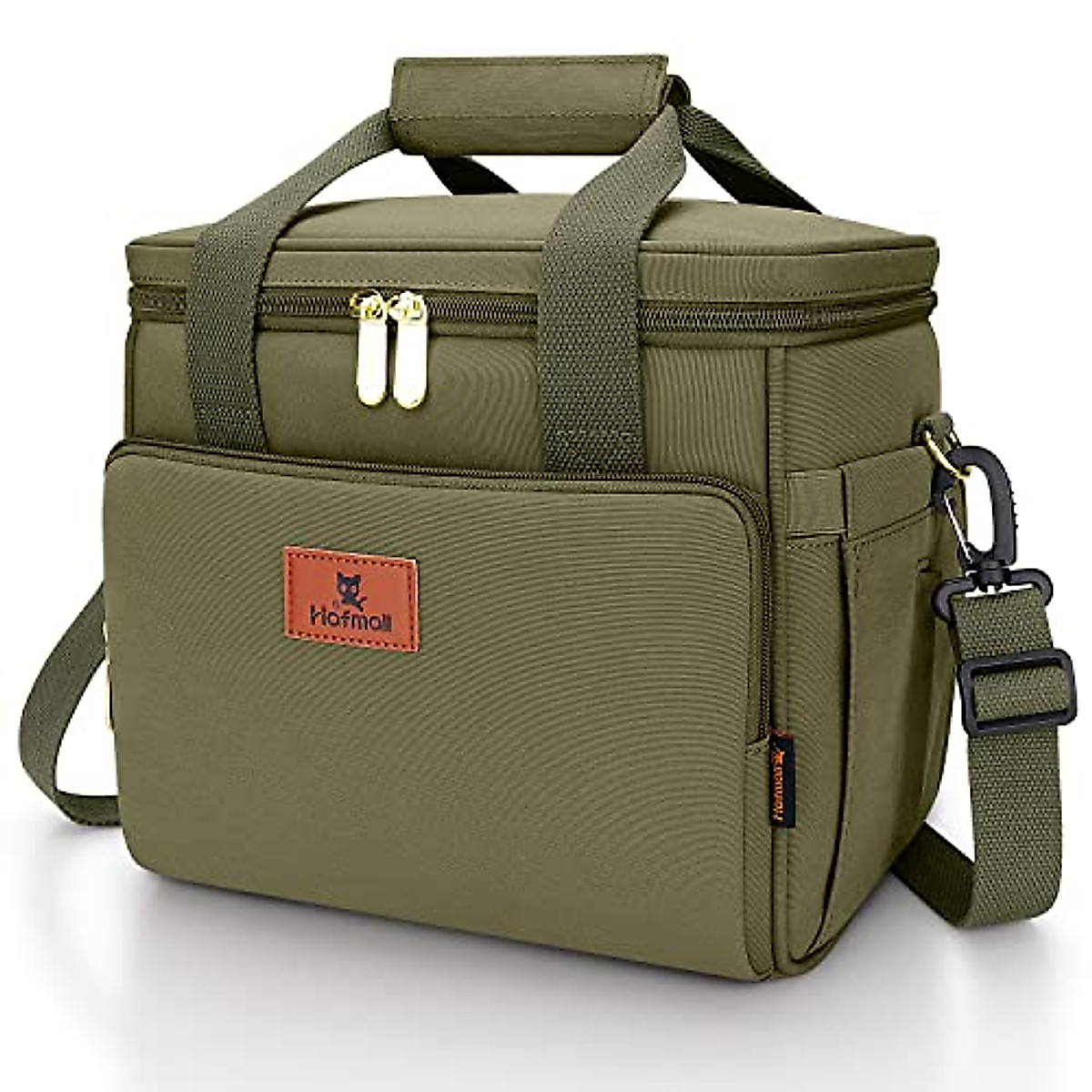 Hafmall Lunch Bag for Women Men, Wide Opening Insulated Lunch Box, Leakproof Lunch Tote Bag with Shoulder Strap, Reusable Lunch Bags for Adults for Work, Green