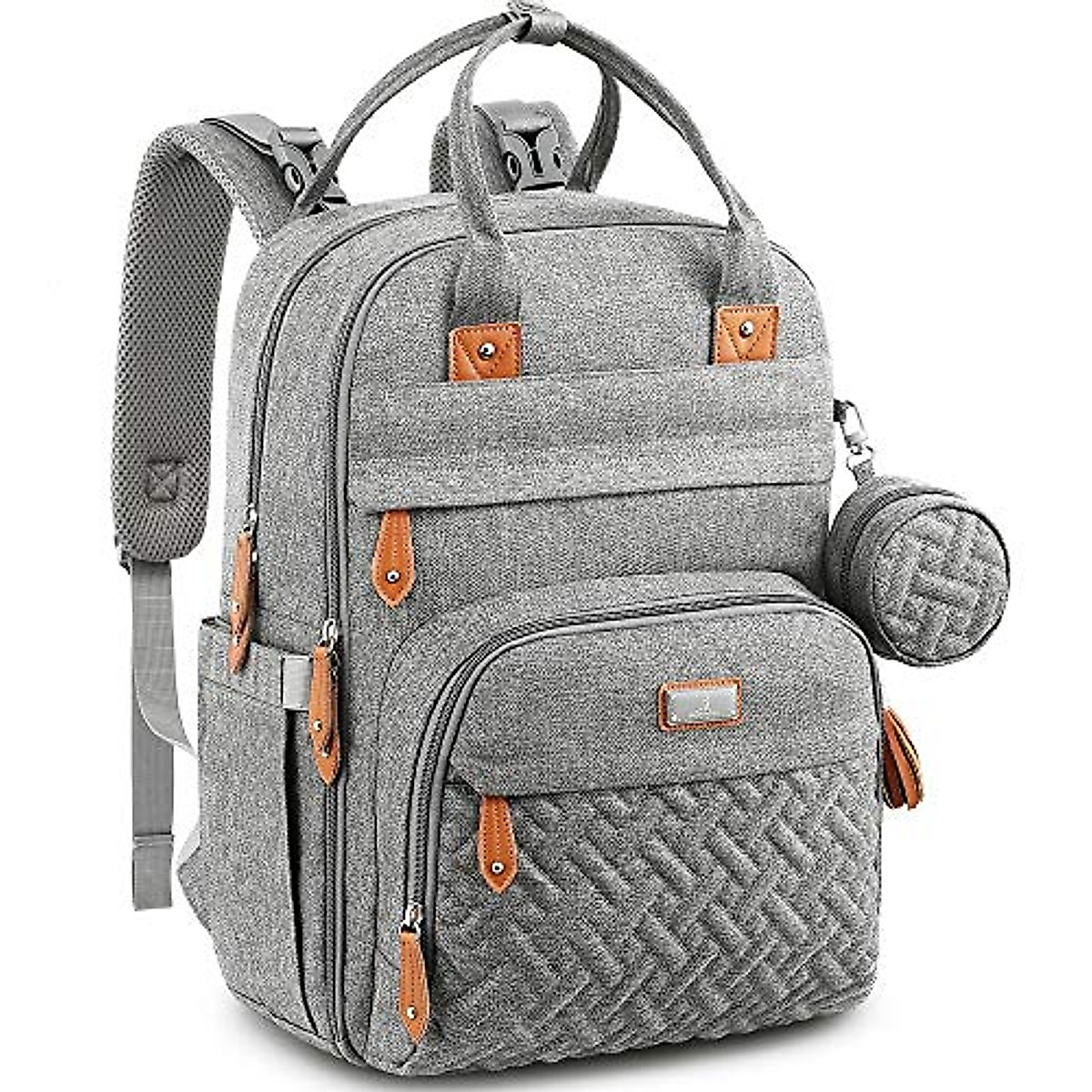 BabbleRoo Diaper Bag Backpack, Nappy Changing Bags Multifunction Waterproof Travel Back Pack with Changing Pad & Stroller Straps & Pacifier Case, Unisex and Stylish (Gray)