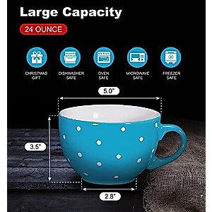 Bruntmor | Large Coffee Mug - 24 Oz Polka Dots Mug - Ceramic Soup Mug - Large Cereal Cups with Handles - Suitable As Tea, Cocoa & Coffee Mugs - Easy-to-clean - Comfortable Handle