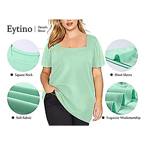 Eytino Womens Plus Size Shirts Square Neck Puff Sleeve Loose Fit Blouse Tops,4X Light Green