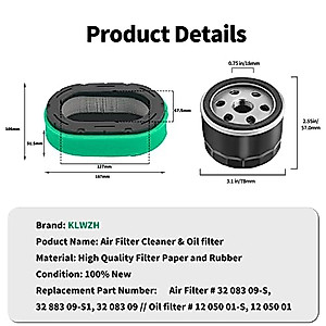 KLWZH 32 083 09-S Air Filter with Oil Filter for Kohler 32 883 09-S1 7000 Series XT1 XT2 KT610 KT620 KT715 KT725 KT730 KT735 KT740 KT745 19HP-26HP Engine MTD Cub Cadet Lawn Mower Air Filter