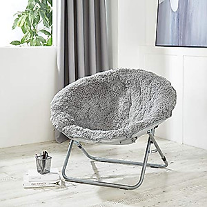 Urban Shop Oversized Mongolian Faux Fur Saucer Chair, Silver