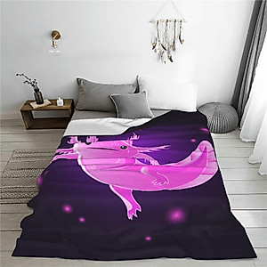 Axolotl Blanket Cute Pink Axolotl Fish Blanket Throw Bedding Room Decor Flannel Blankets for Boys Girls for Sofa Couch Living Room Bed Camping Travel 60"x50" Axolotl Decor Stickers Black Background