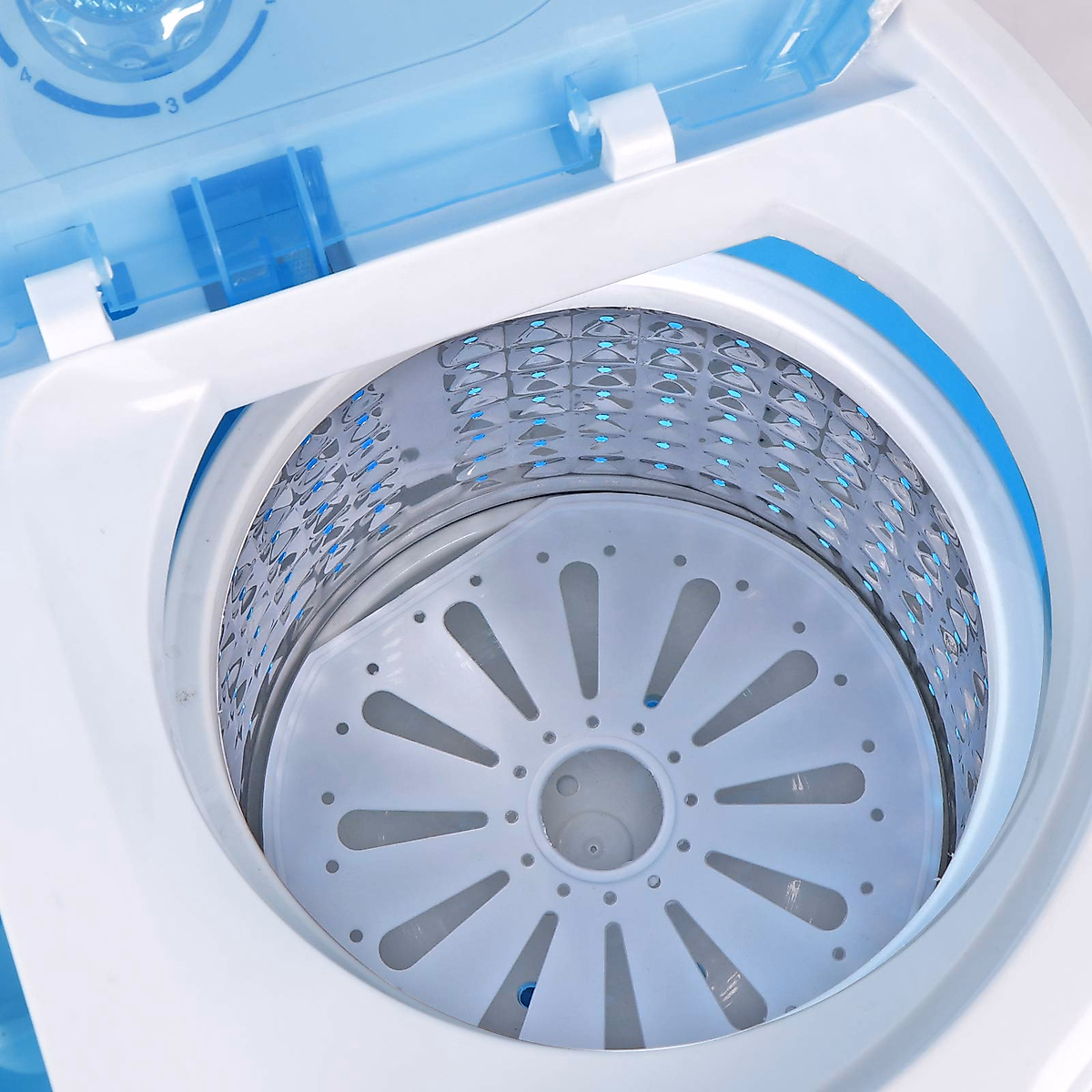 JupiterForce Portable Clothes Washing Machines with Drain Pipe, Mini Compact Twin Tub Spin Dryer Laundry Machine for Bathroom, Dorms, Apartments, Blue