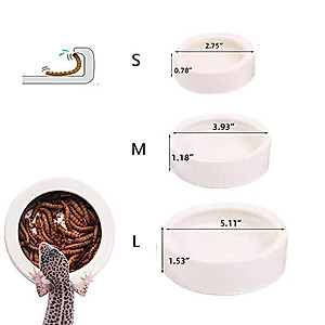 Reptile Food Water Bowl, 2 pcs Ceramics Worm Dish ,Anti-Escape Reptile Water Feeder ,Mealworm Bowl for Lizard Gecko Bearded Dragon, (S,M,L) (Large)