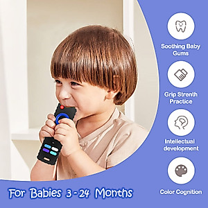 YAPROMO Baby Teething Toys,Reomte Teether Toys, Silicone Chew Toy for Babies 18+ Months, Remote Control Shape Teething Toys, Early Educational Toy BPA Free & Refrigerator Safe (Black01&Black02)