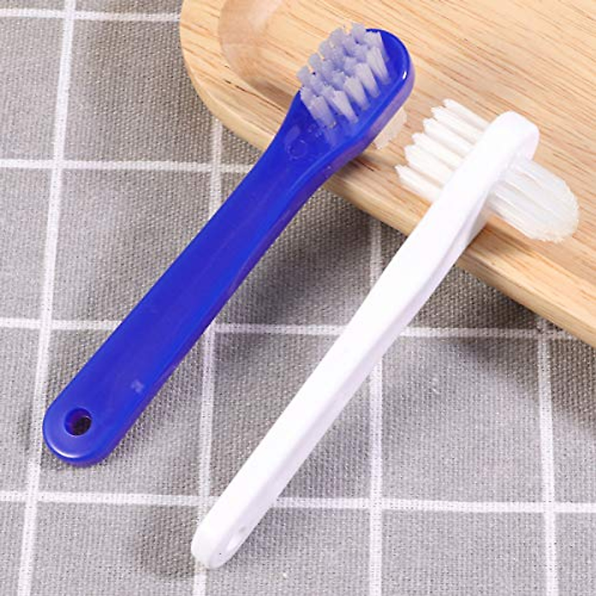 Artibetter 2Pcs Denture Brushes Double-sided False Teeth Toothbrush Denture Cleaning Tool (White + Blue)