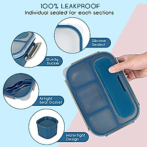 Lunch Box Kids, Bento Box Adult Lunch Box, Lunch Containers for Adults Kids Toddler, 1300ML-4 Compartment Bento Lunch Box w/ Food Picks Cake Cups, Microwave/Dishwasher/Freezer Safe, BPA Free (Blue)
