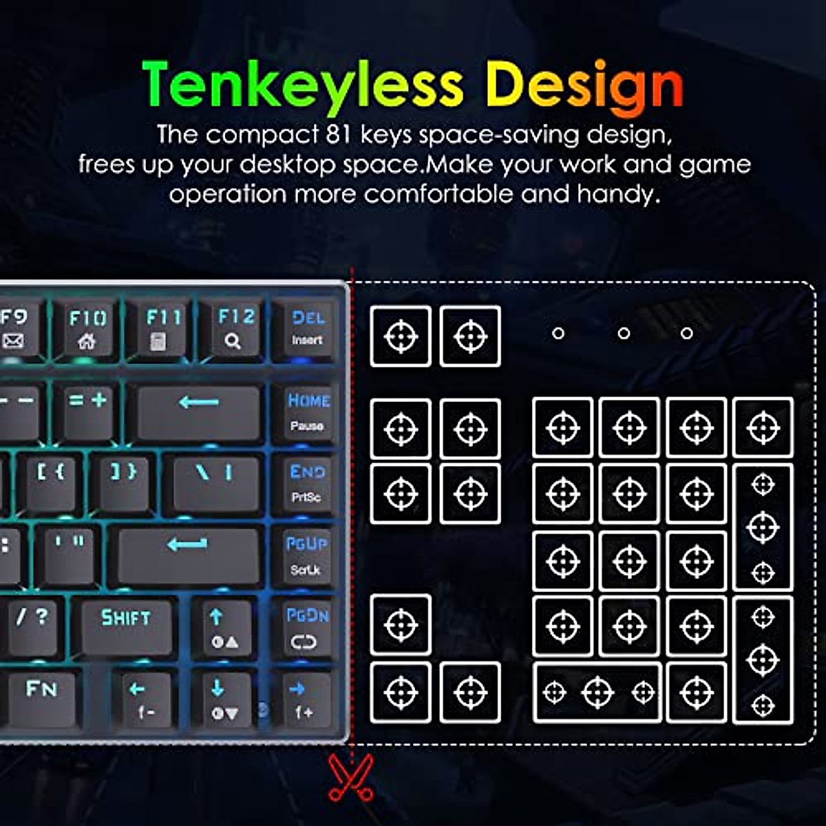 HUO JI E-Yooso Z-88 RGB Mechanical Gaming Keyboard, Metal Panel, Blue Switches - Clicky, Compact 81 Keys for Mac, PC, Black
