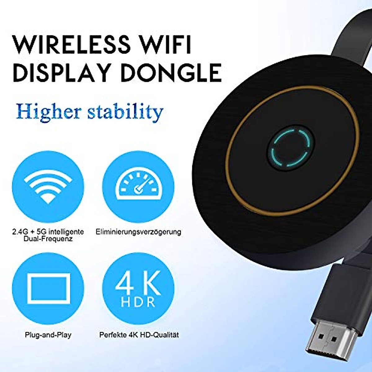 Wireless Display Dongle, 4K WiFi Portable Display Receiver 1080P HDMI Screen Mirroring Compatible with iPhone Mac iOS Android to TV Projector Support Miracast Airplay DLNA No Switching