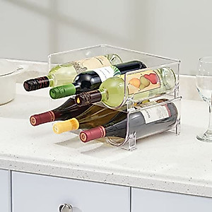 mDesign Stackable Plastic 3 Bottle Refrigerator Wine Rack - Kitchen Storage Organizer for Champagne, Wine or Water Bottles - Stacking Wine Organizer for Fridge - Ligne Collection - 8 Pack - Clear