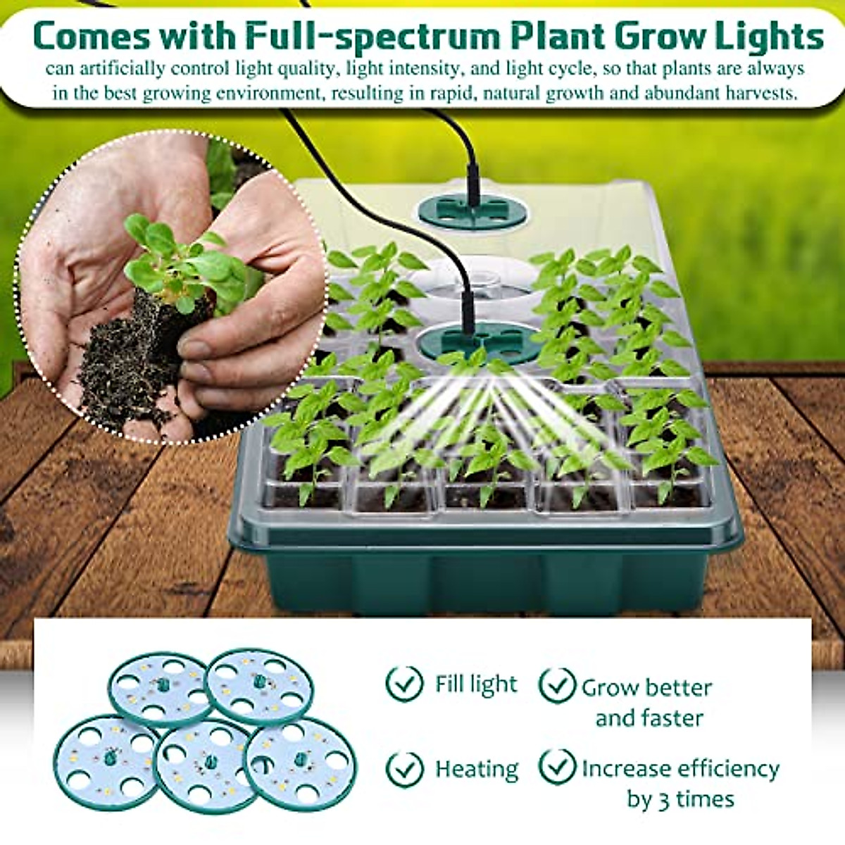5 Pack Seed Starter Tray Seed Trays Garden Kit Humidity Seeding Tray Plant Germination with Clear Dome Trays for Seed Growth, 40 Cells Per Tray