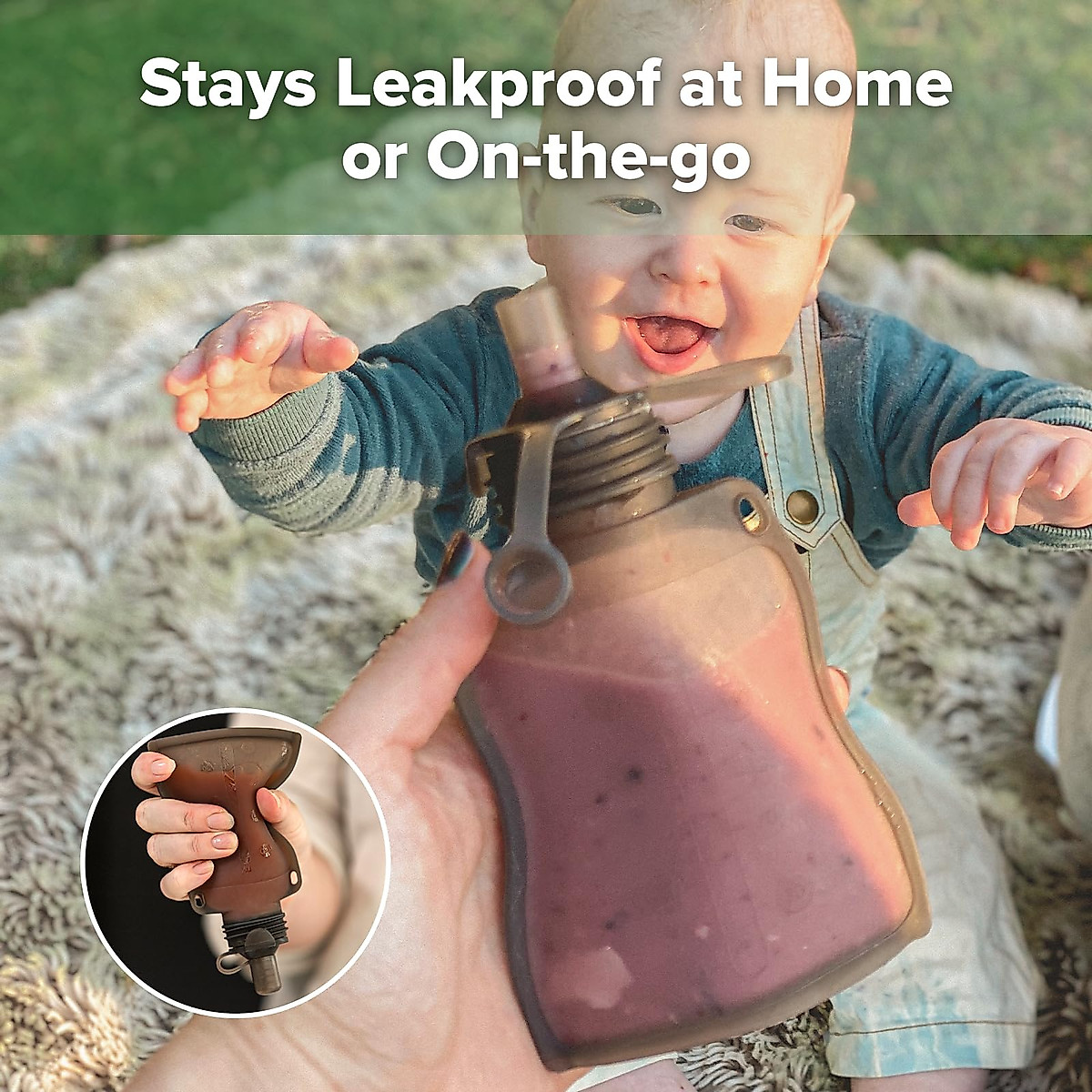 haakaa Silicone Refillable Squeezy Baby Food Yummy Pouch Homemade Organic Food for Babies/Toddlers/Kids, 2 Pack 4 oz, Grey