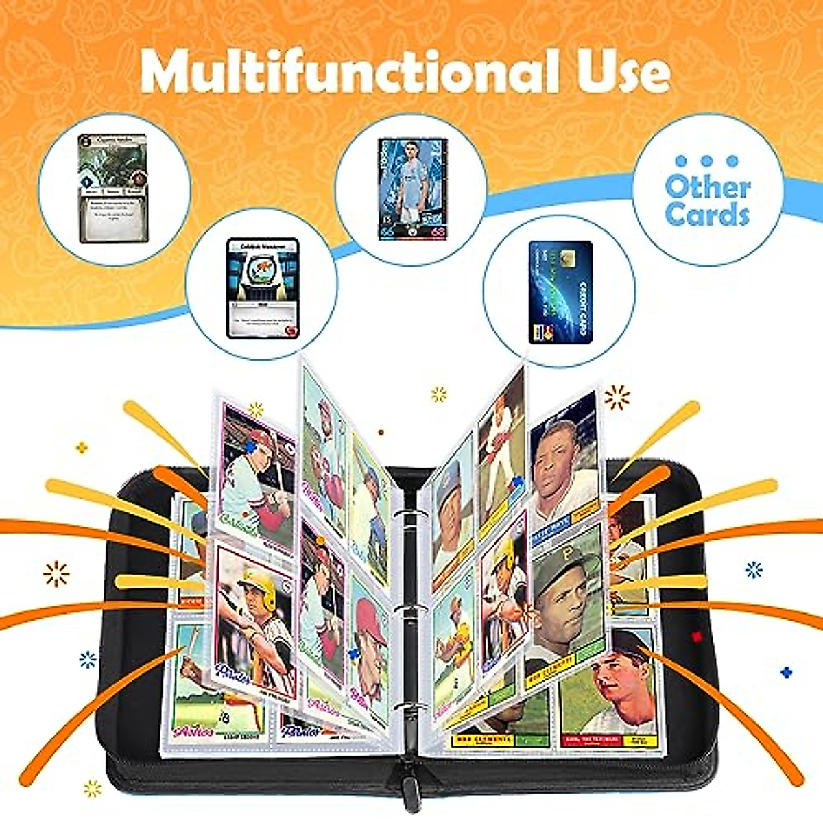 Card Binder For Pokemon Card 4 Sleeves with 400 Cards Holder,Trading Card Albums Book Case Folder with 3 Rings For Game,Sports