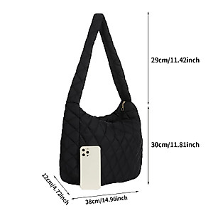 Ovida Women Large Puffy Tote Bag Quilted Down Cotton Padding Shoulder Bag Winter Warm Lightweight Handbag with Zip