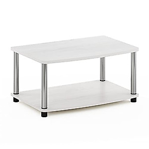 Furinno Turn-N-Tube No Tools 2-Tier Elevated TV Stand, Stainless Steel Tubes, White Oak/Chrome