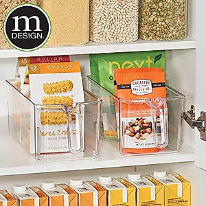 mDesign Plastic Kitchen Pantry Cabinet Refrigerator Storage Organizer Bin Holder with Front Handle - for Organizing Individual Packets, Snacks, Produce, Pasta - BPA Free - Medium, 4 Pack - Clear