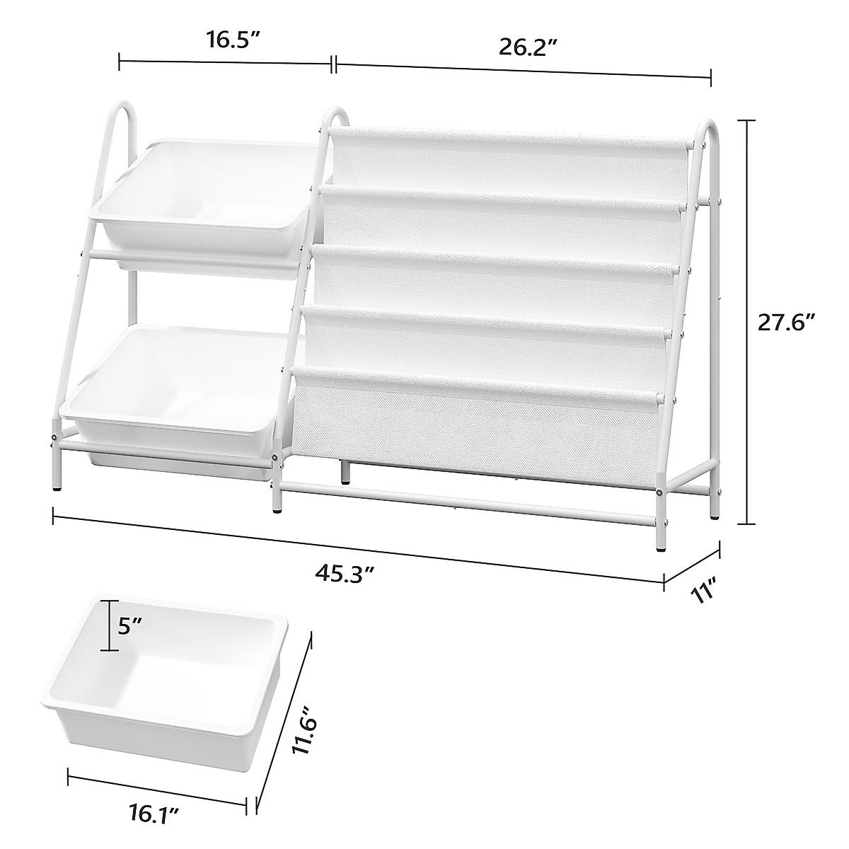 MAHANCRIS Kids Bookshelf and Toy Organizer, 4-Tier Toddler Bookshelf with 2 Toy Storage Bins, Nursery Book Shelves for Classroom, Kids Room, Library, Bedroom, Living Room, White BKBW7501