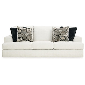 Benjara Henly 96 Inch Sofa, Oversized, 4 Accent Pillows, Soft Polyester, White, Gray, Black and Ivory