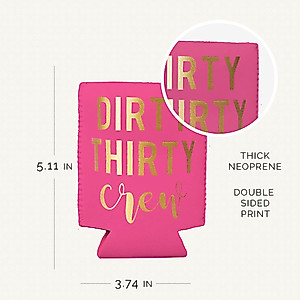 Dirty Thirty Crew Can Coolers, 30th Birthday Party Coolies, Set of 12, Black/White and Gold Thirtieth Birthday Cup Coolers, Perfect for Birthday Parties, Birthday Decorations