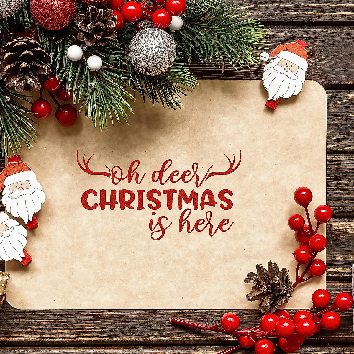 Whaline 4 Sheet Christmas Words Clear Stamps Greeting Words Santa Xmas Tree Pattern Silicone Transparent Stamps Border Stamp Cards for DIY Craft Card Making Scrapbooking Embossing Album Decor