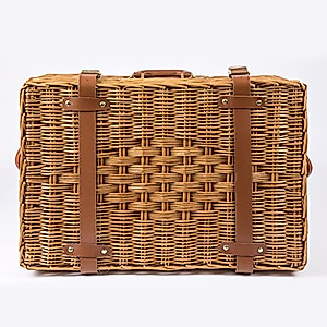 PICNIC TIME Windsor Luxury Wicker Picnic Basket, Deluxe Set for 4, Navy Blue