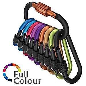Carago Carabiner Clips with Screw Gate, 10 Pack Carabiners Hiking Clips with 7.5mm Diameter Aluminum Rod (10 Colors)