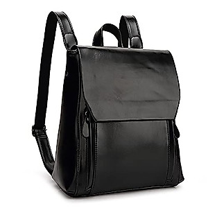 Dayfine Vintage Backpacks for Women Oil Wax Leather Backpack Purse Satchel Bag Knapsack Shoulder Bag Men Casual College Bags-Black